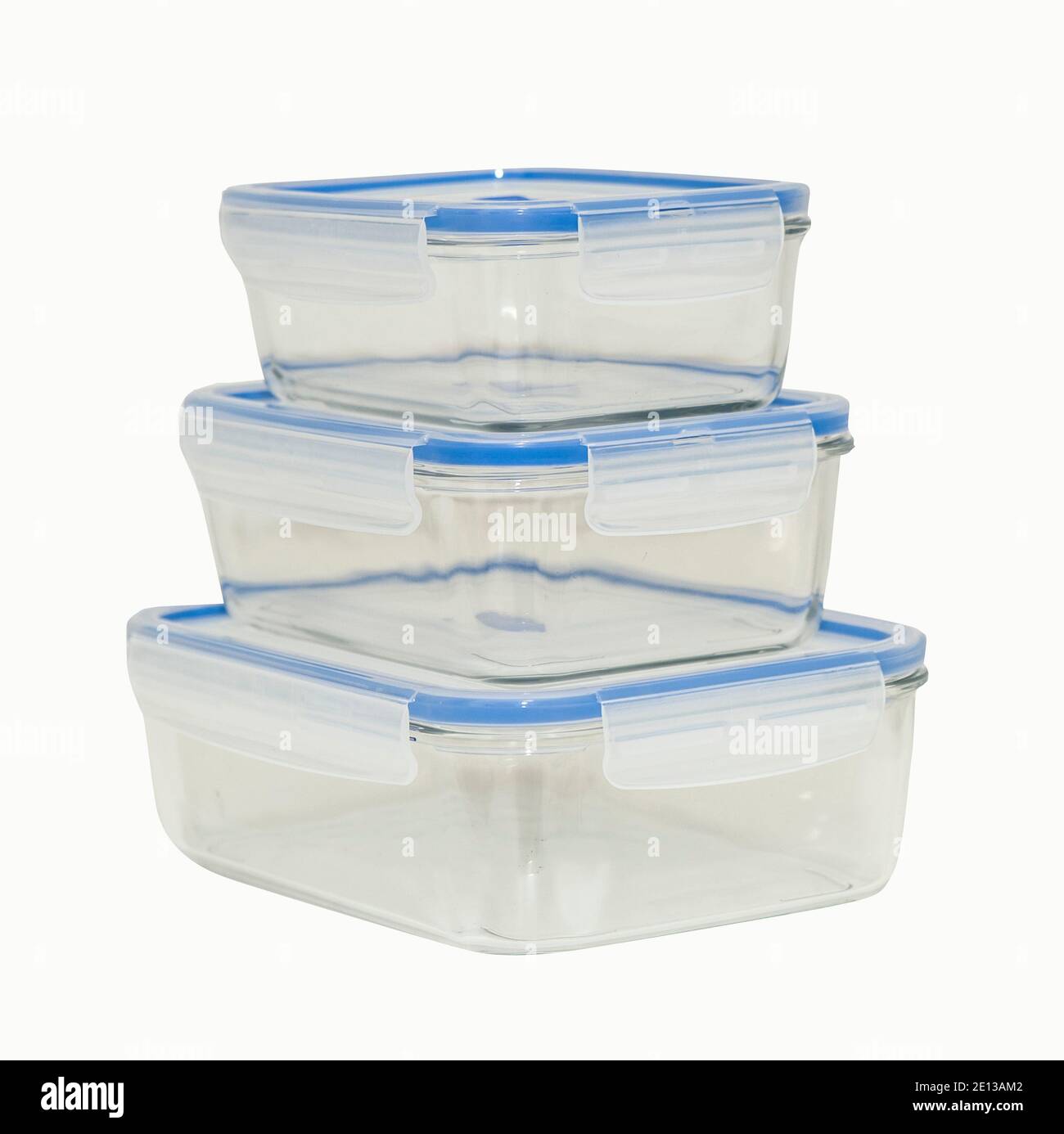 three Glass food containers on white background Stock Photo - Alamy