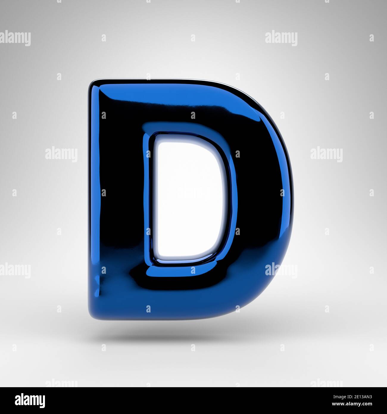 Letter D uppercase on white background. Blue chrome 3D rendered font ...