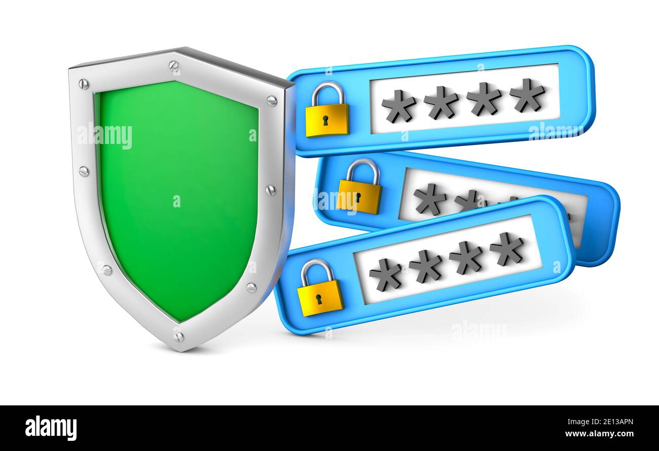 Shield and password protection. isolated on white background with ...