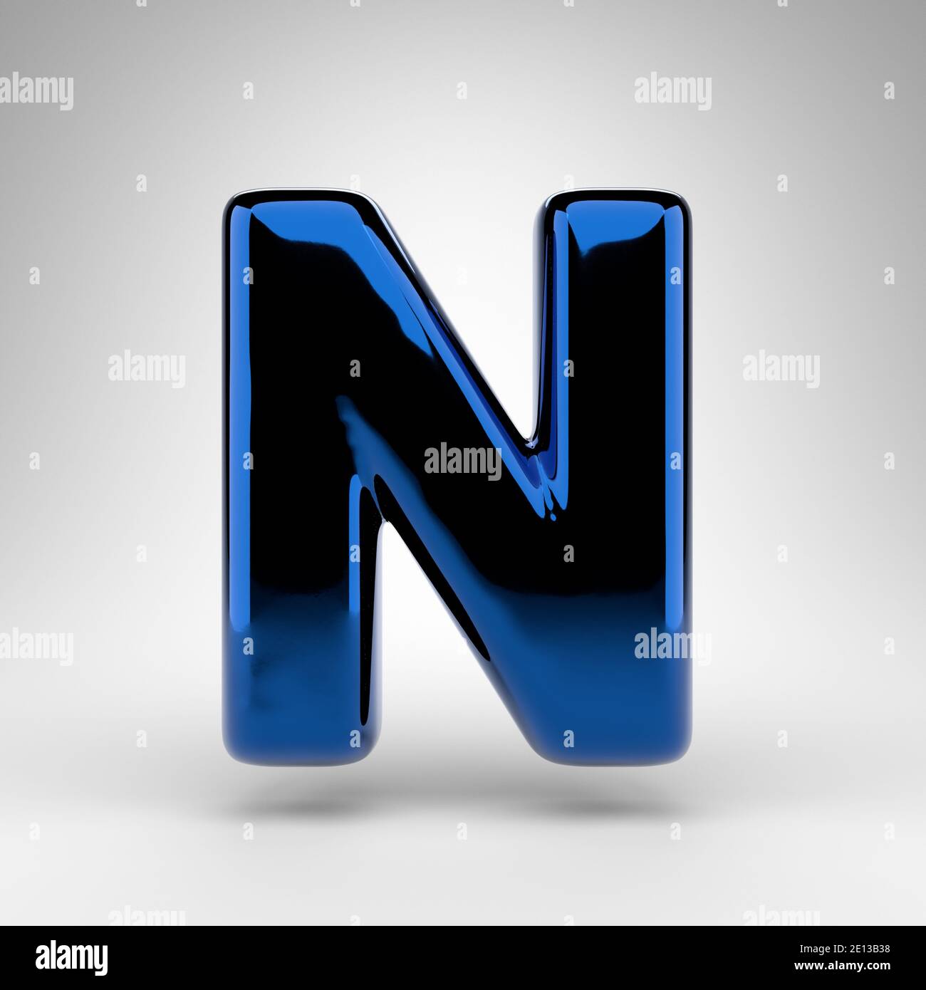 Letter N uppercase on white background. Blue chrome 3D rendered font ...