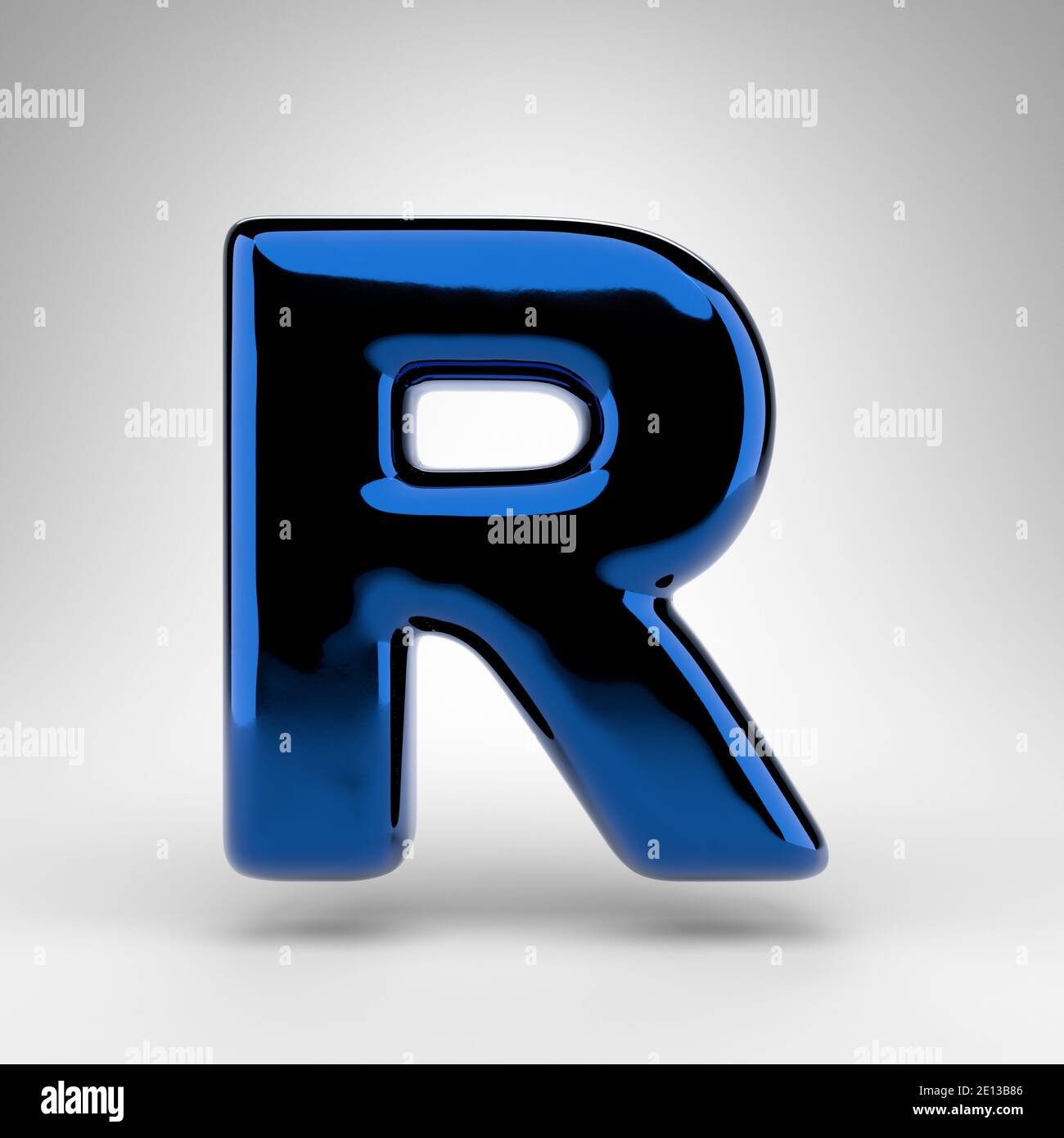 Letter R uppercase on white background. Blue chrome 3D rendered font ...