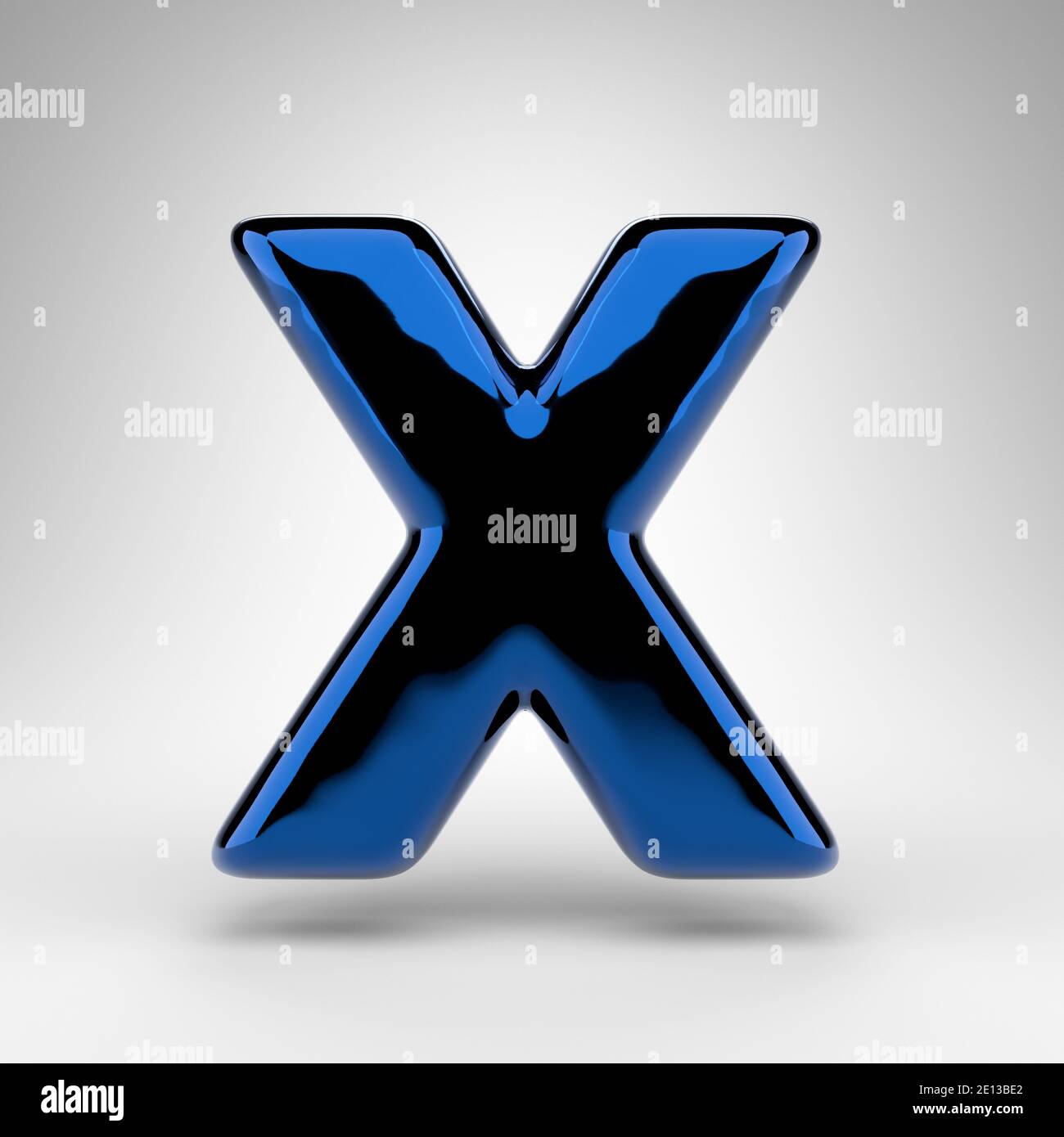 Letter X uppercase on white background. Blue chrome 3D rendered font ...