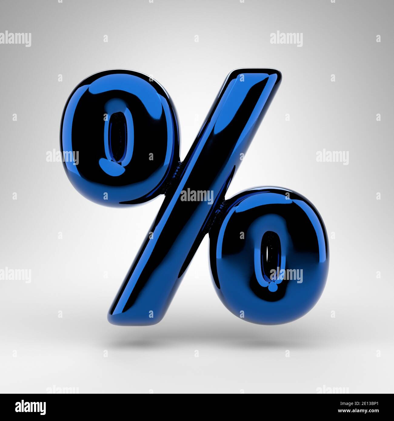 Percent symbol on white background. Blue chrome 3D rendered sign with ...