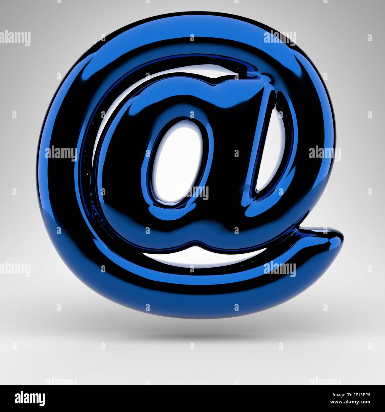 AT symbol on white background. Blue chrome 3D rendered sign with glossy ...