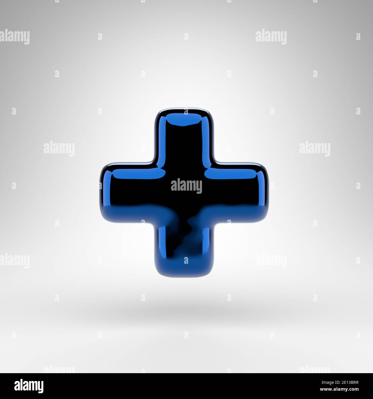 Plus symbol on white background. Blue chrome 3D rendered sign with ...