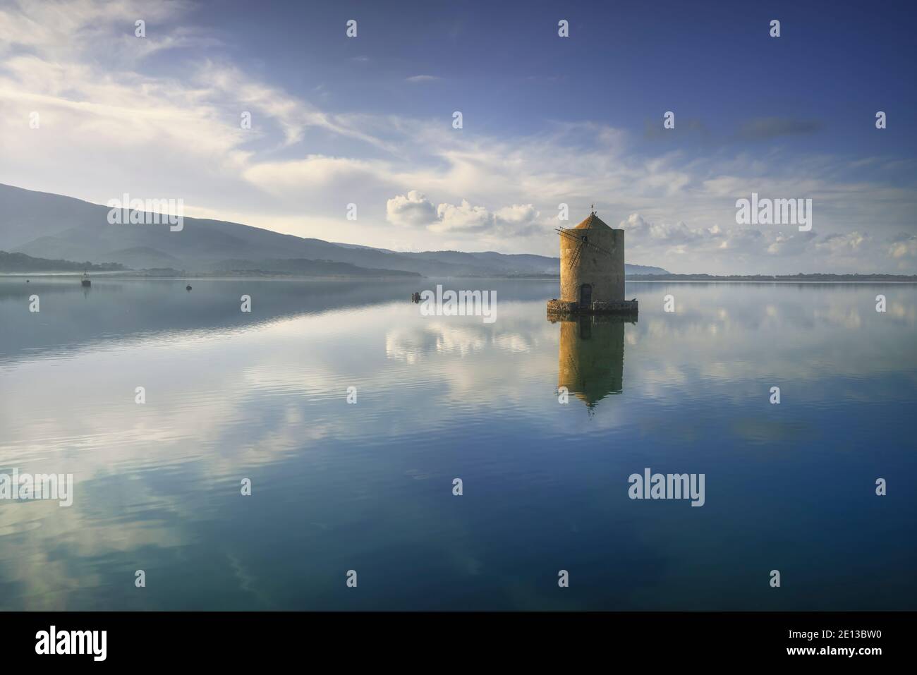 Old spanish windmill in Orbetello lagoon, medieval landmark in Monte ...