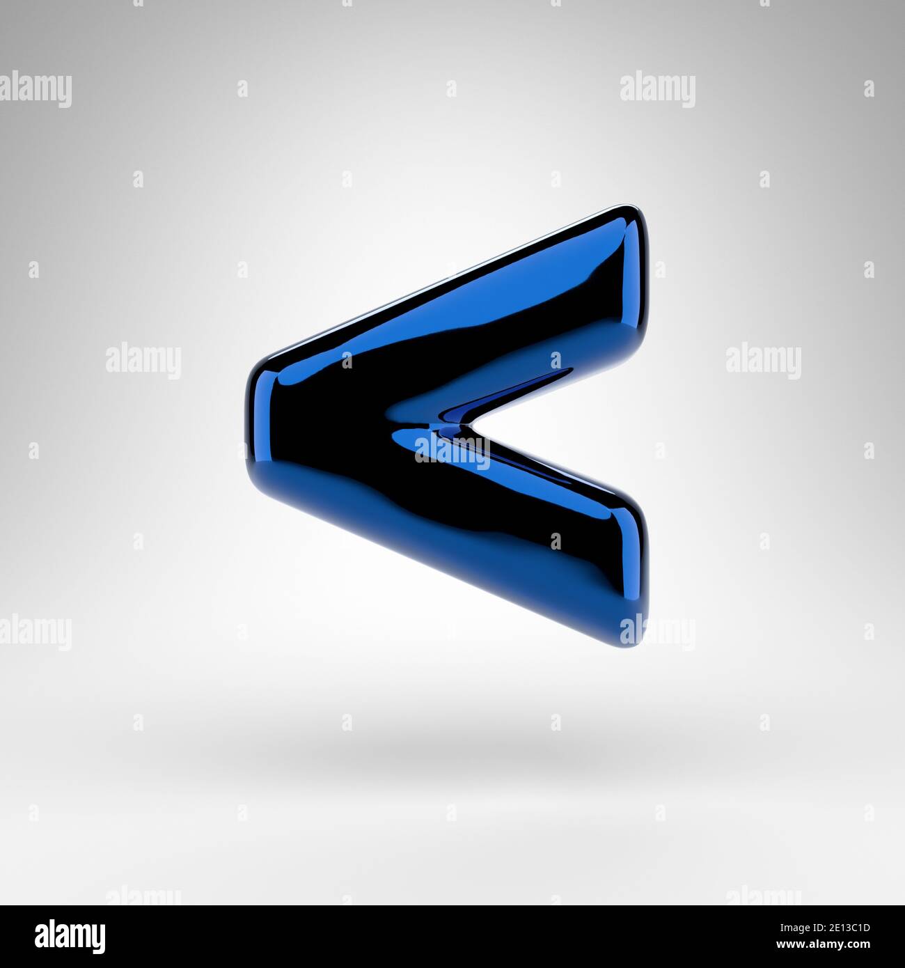 Less than symbol on white background. Blue chrome 3D rendered sign with ...