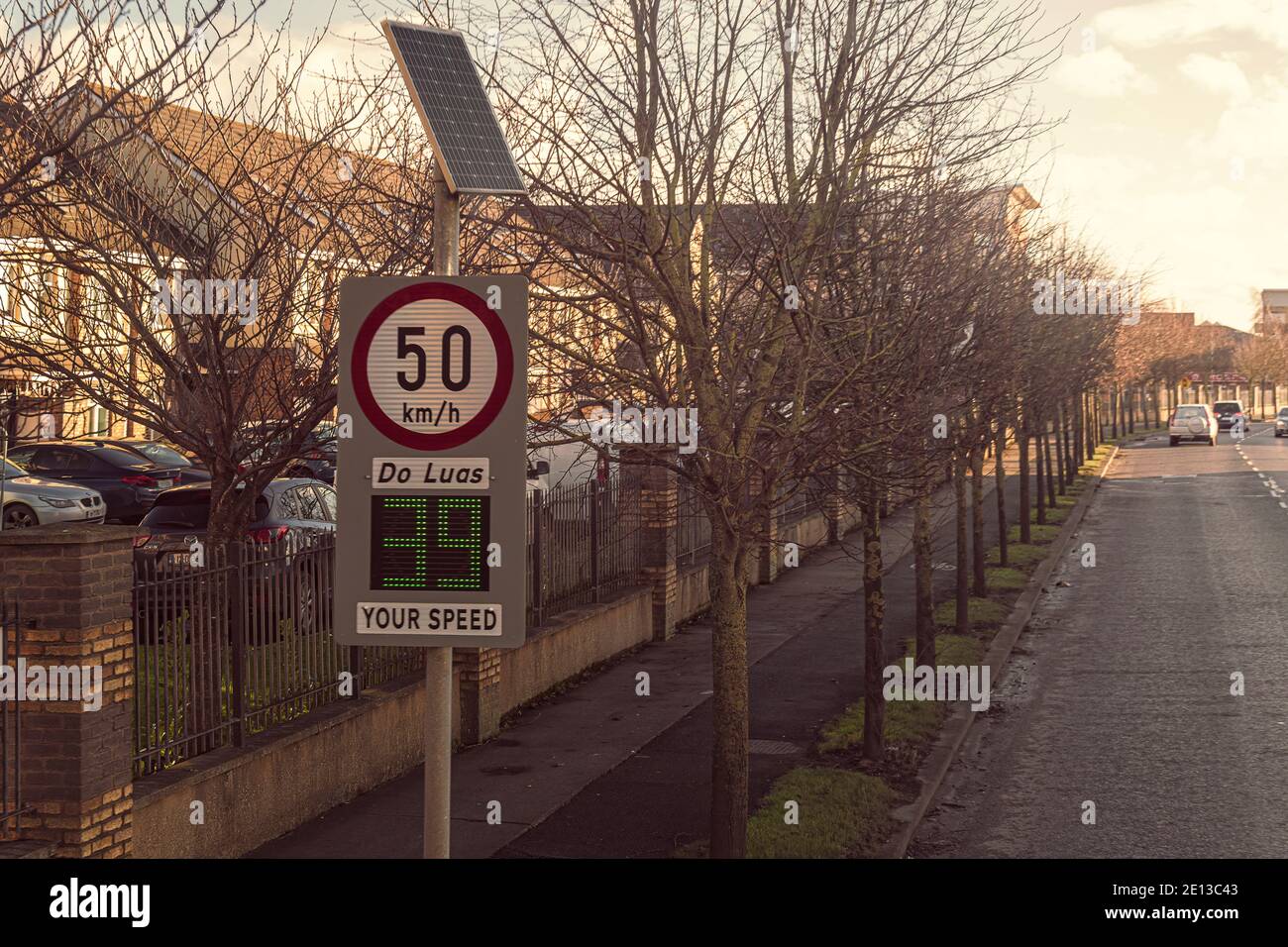 Radar speed sign with solar panel in Finglas, Dublin, Ireland Stock ...