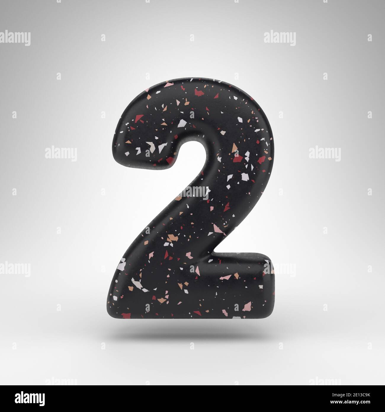Number 2 on white background. 3D rendered number with black terrazzo ...