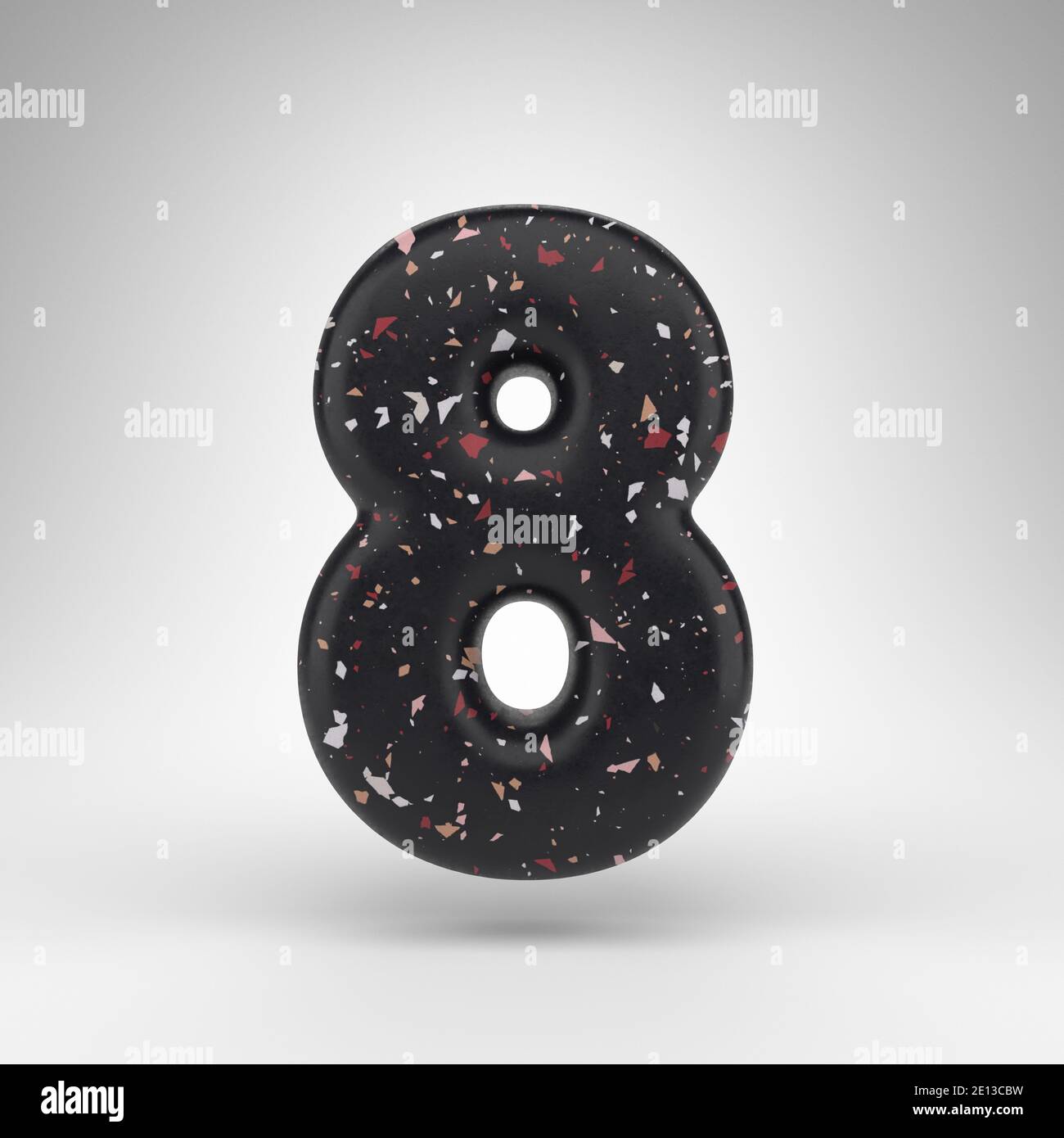 Number 8 on white background. 3D rendered number with black terrazzo ...
