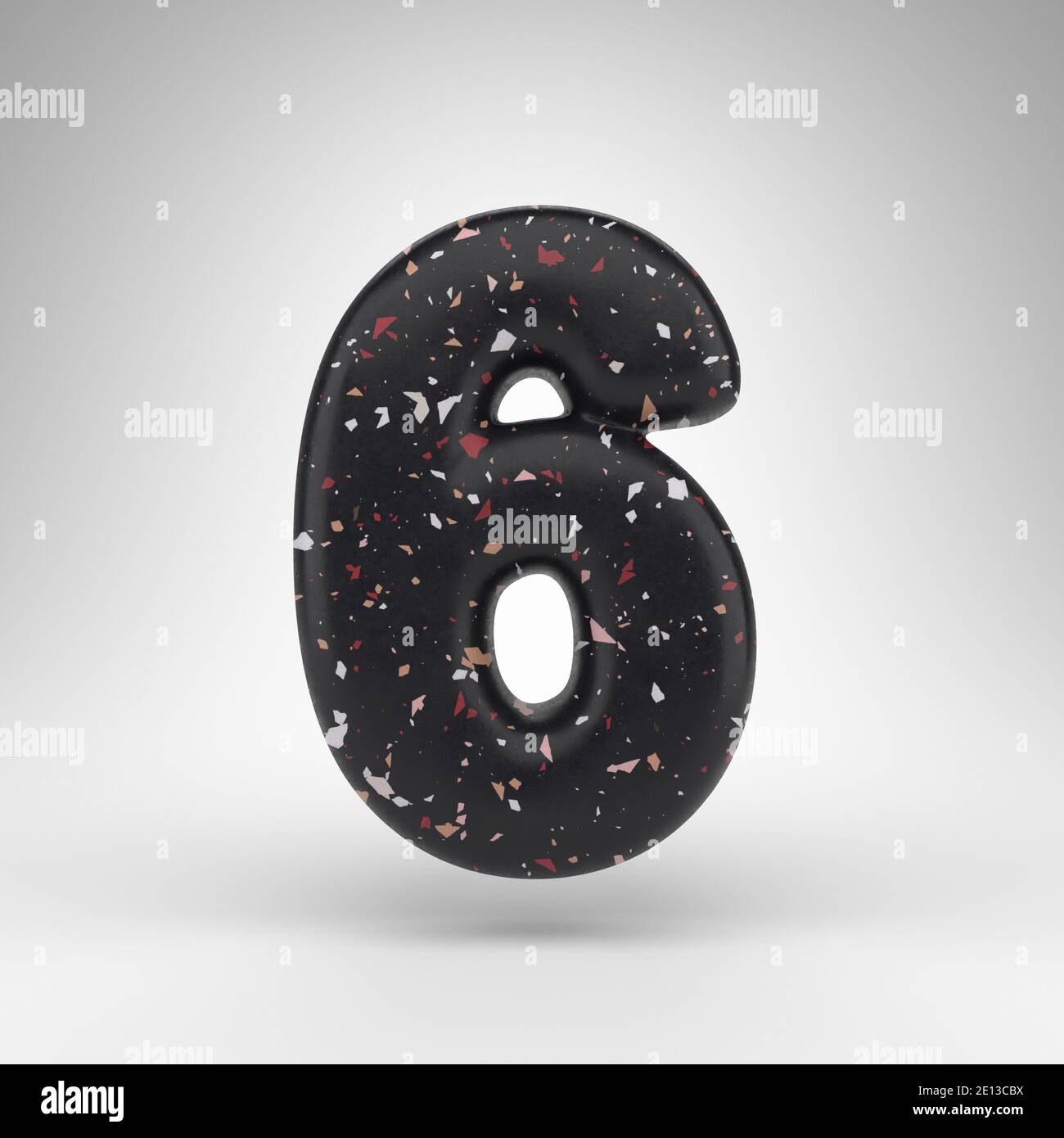 Number 6 on white background. 3D rendered number with black terrazzo ...