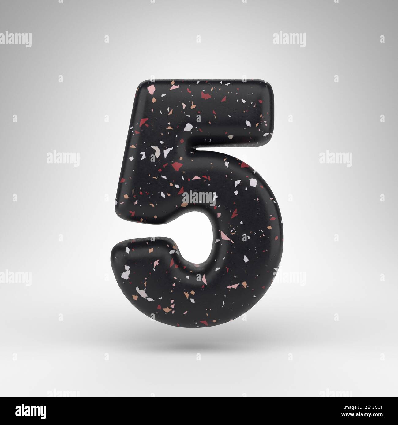 Number 5 on white background. 3D rendered number with black terrazzo ...