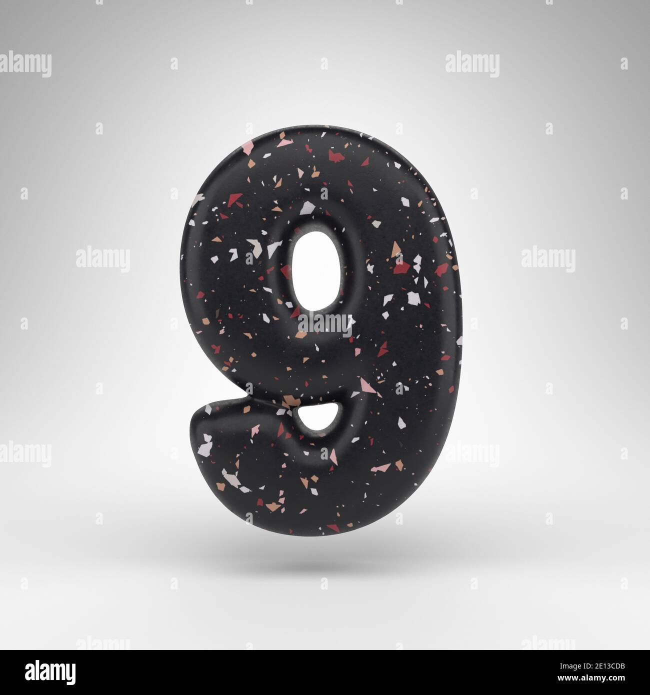 Number 9 on white background. 3D rendered number with black terrazzo ...
