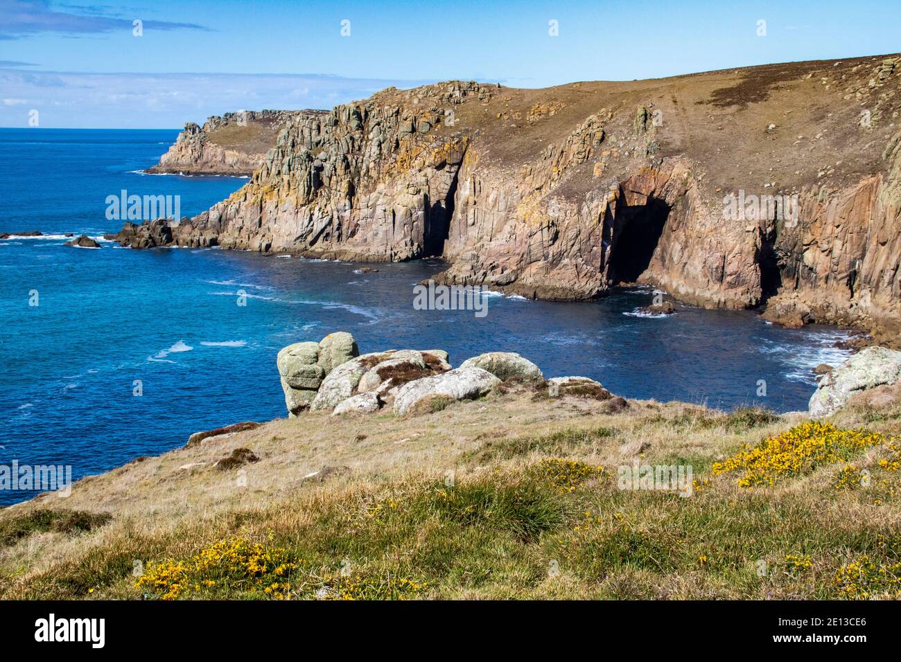Detailed Image of Cornish Coast Near Lands End. Granite Cliff View of ...