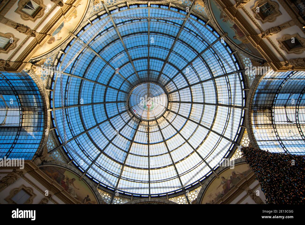The glass roof of Galleria Vittorio Emanuele in Milan, Italy, a famous ...
