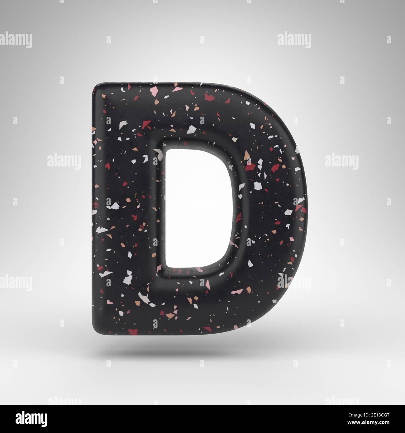 Letter D uppercase on white background. 3D rendered font with black ...