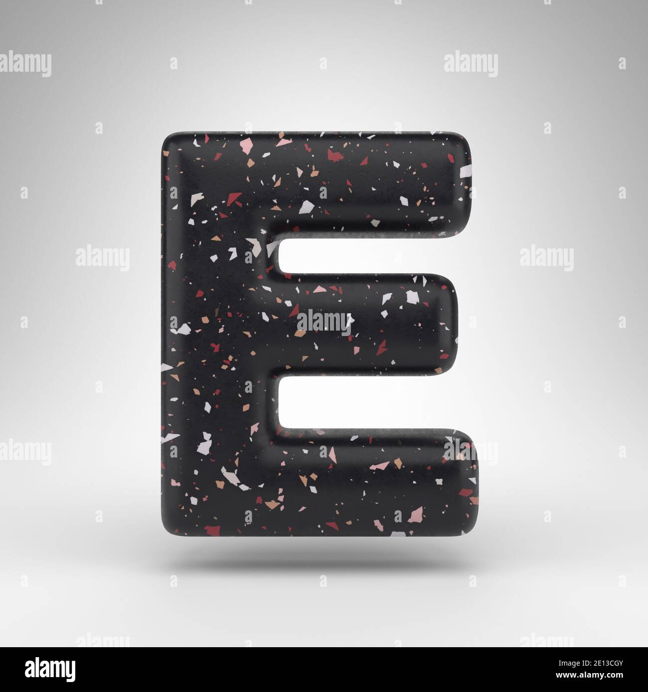 Letter E uppercase on white background. 3D rendered font with black ...