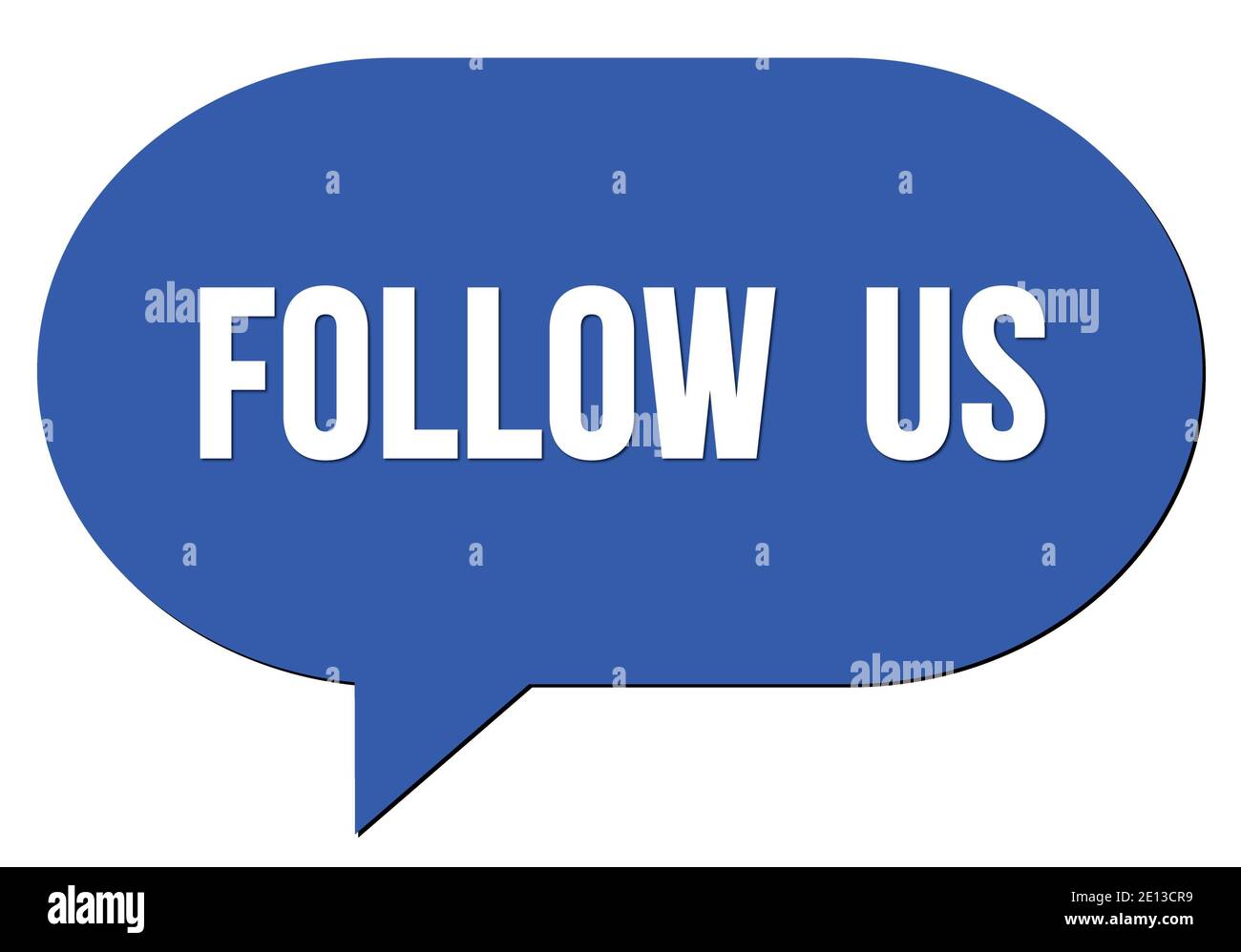 FOLLOW US text written in a blue speech bubble stamp Stock Photo - Alamy