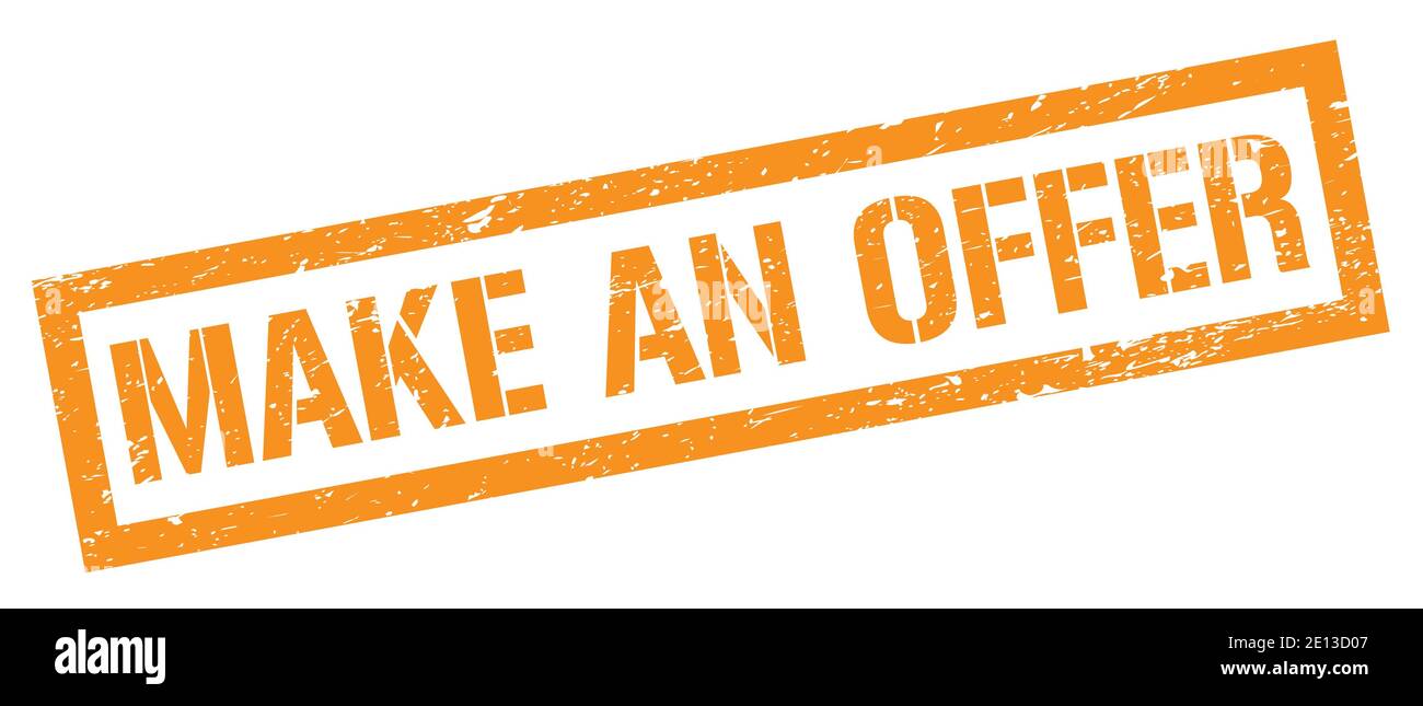 MAKE AN OFFER orange grungy rectangle stamp sign Stock Photo - Alamy