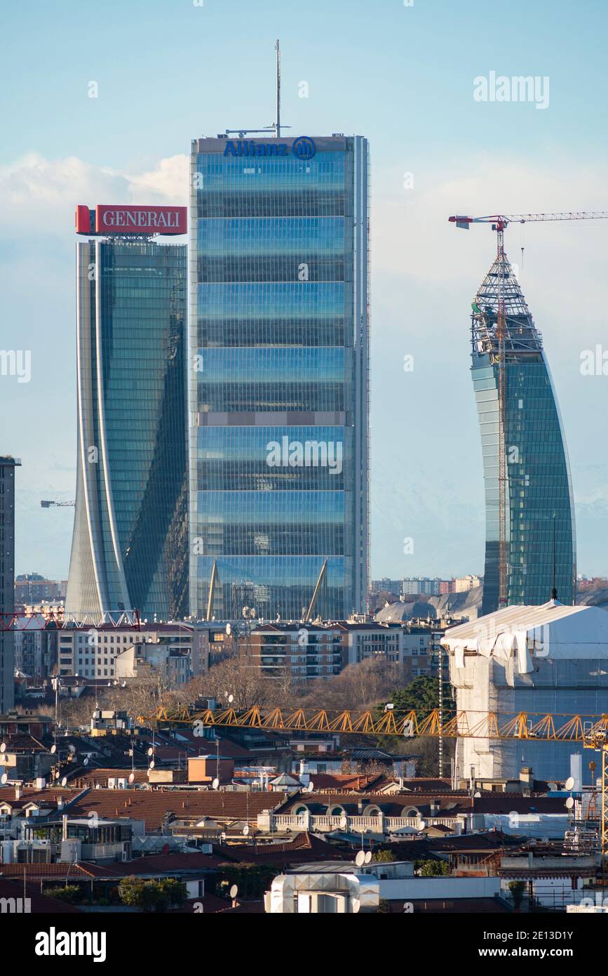 The three towers of City Life district in Milan. The towers were ...