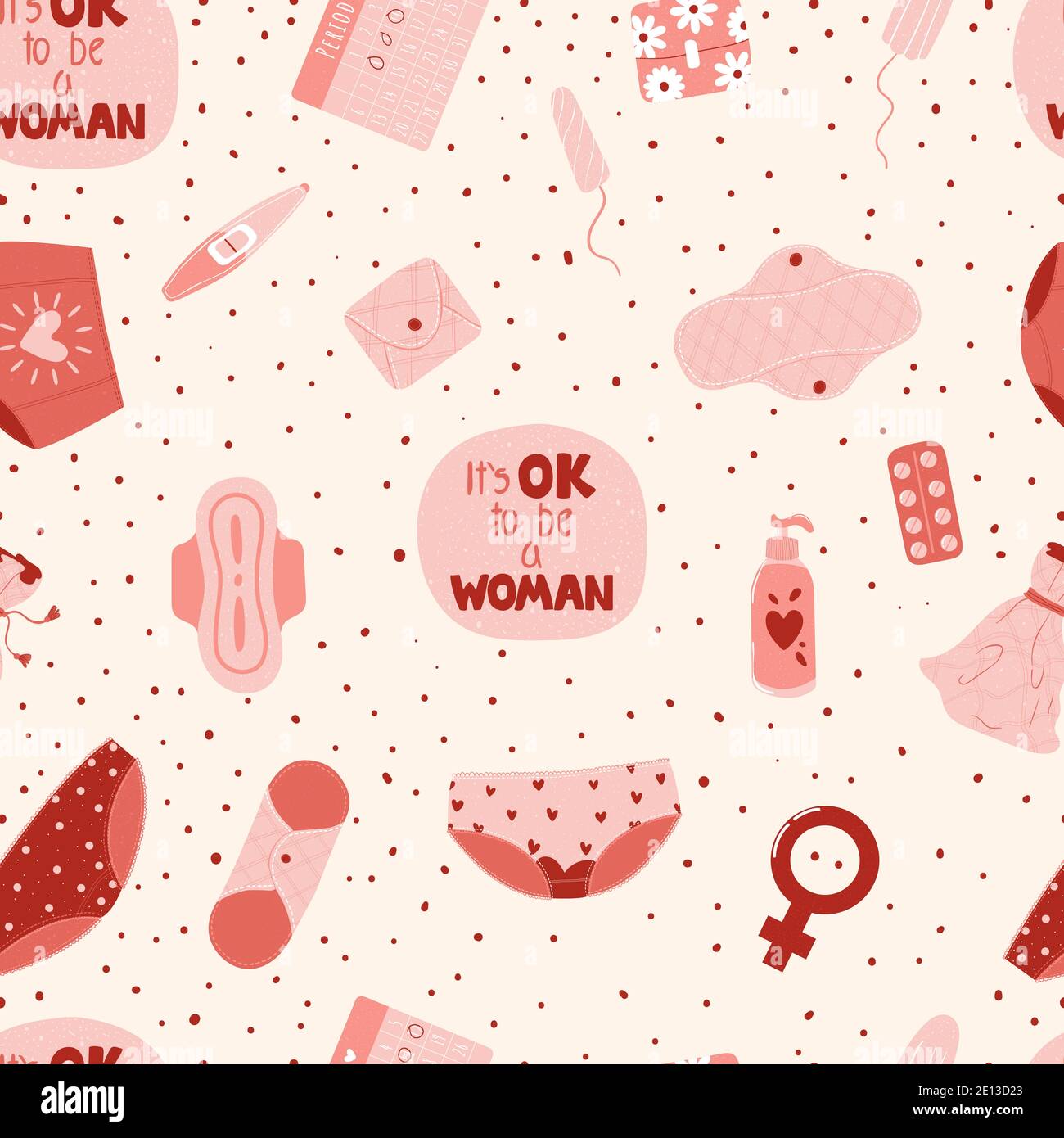 Female Menstruation Period Vector Seamless Pattern Print With Female