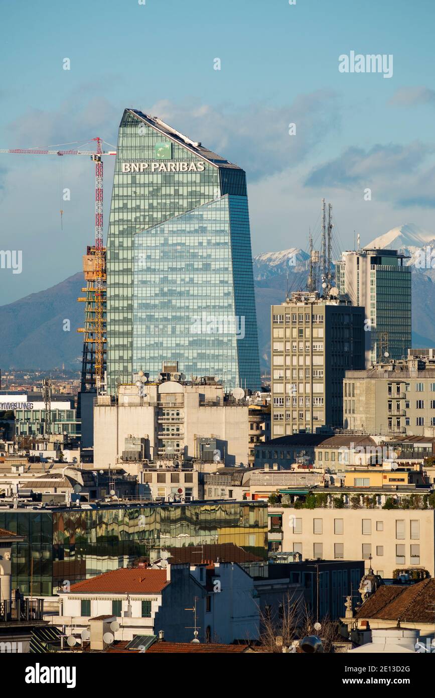 Modern skyscraper in the financial center of Milan, Italy. Milan's ...