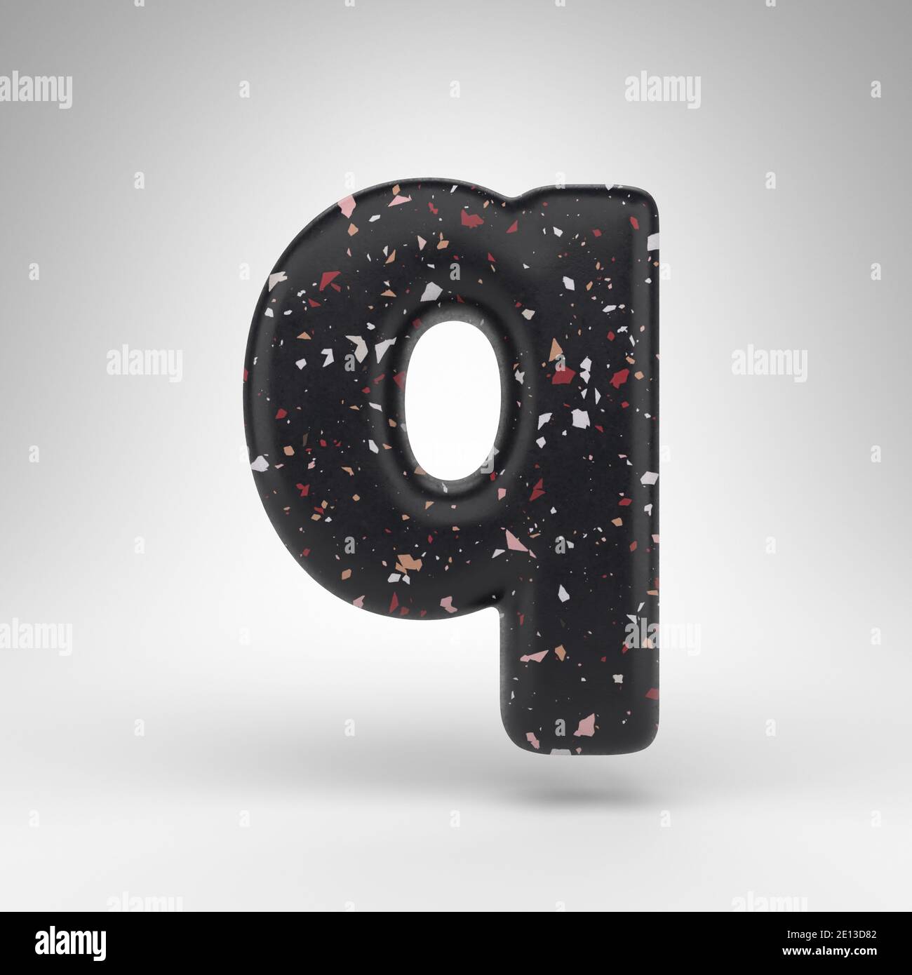 Letter Q lowercase on white background. 3D rendered font with black ...