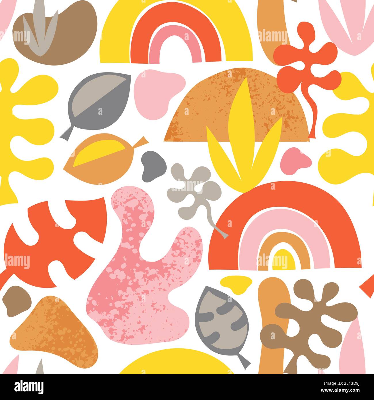 Organic shapes seamless vector background. Abstract plant and rainbow ...