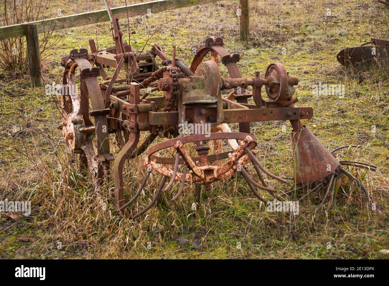 Old farming machinery in field, potato spinner early 20th century Stock ...