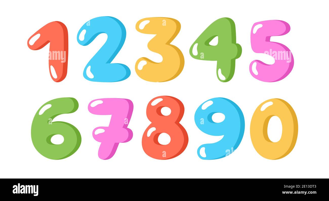 Colorful cartoon numbers for kids, birthday card template. Vector ...