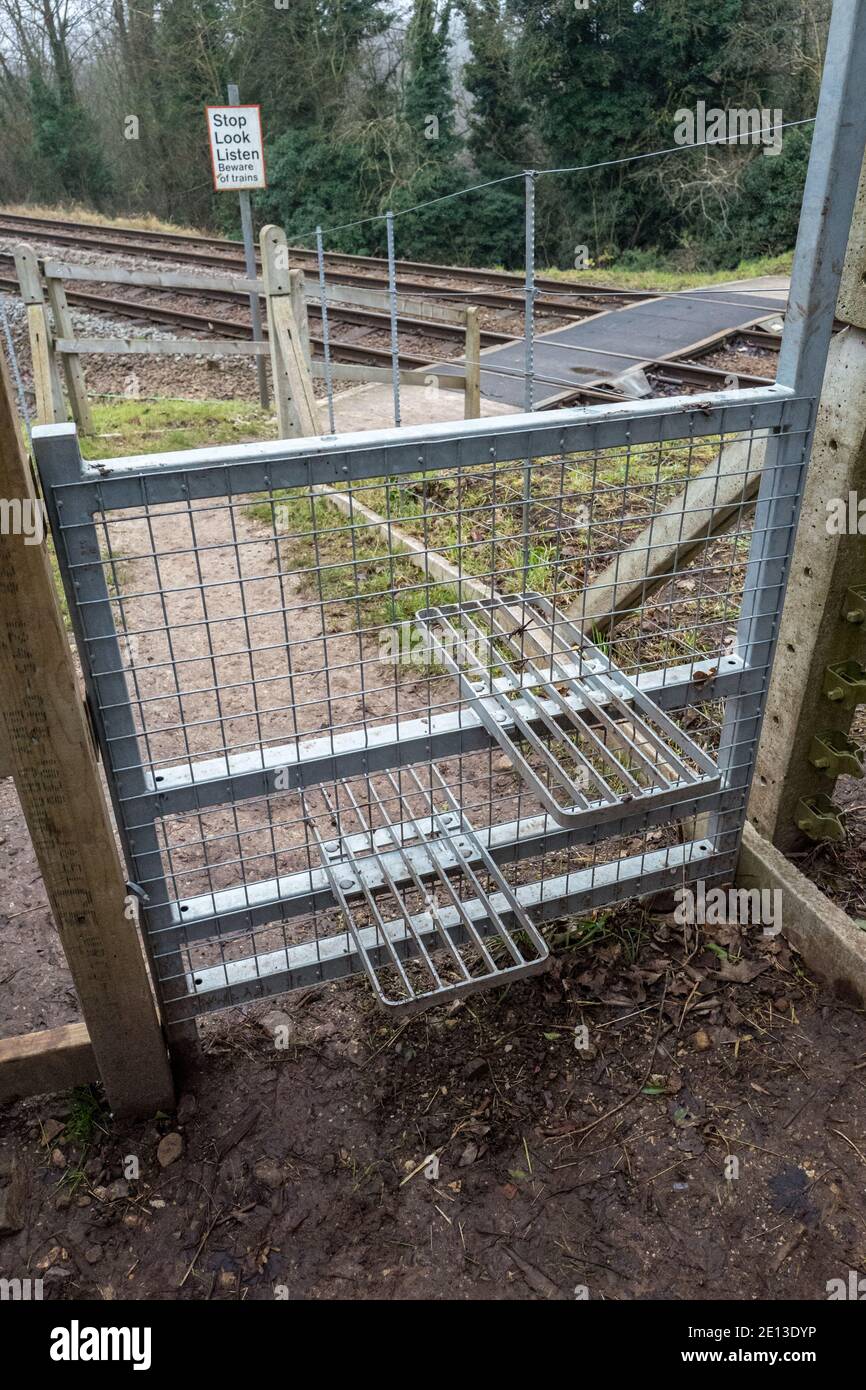 New style steel galvanised footpath stile on a railway foot crossing ...