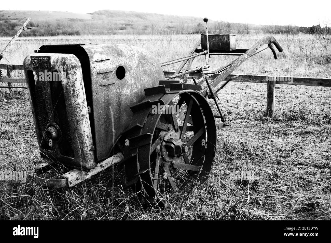 Old farming machinery in field Anzani Iron Horse Tractor 1940s Black ...