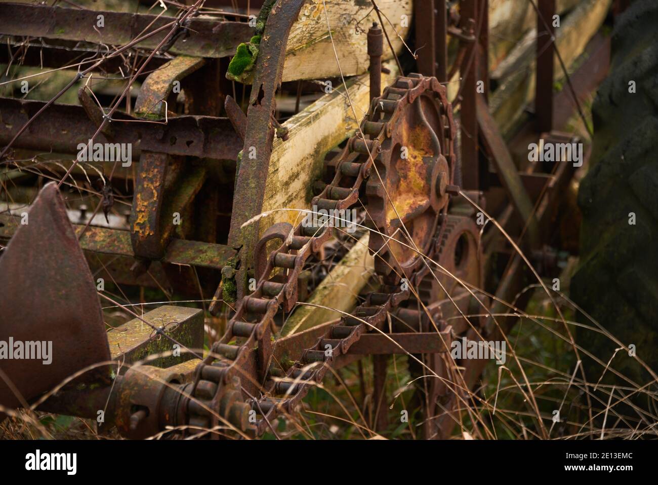 Old farming machinery in field, 1950s Muck spreader Stock Photo - Alamy