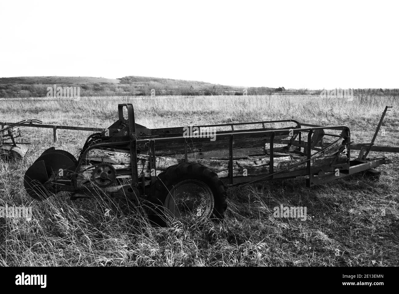 Old farming machinery in field, 1950s Muck spreader Stock Photo - Alamy