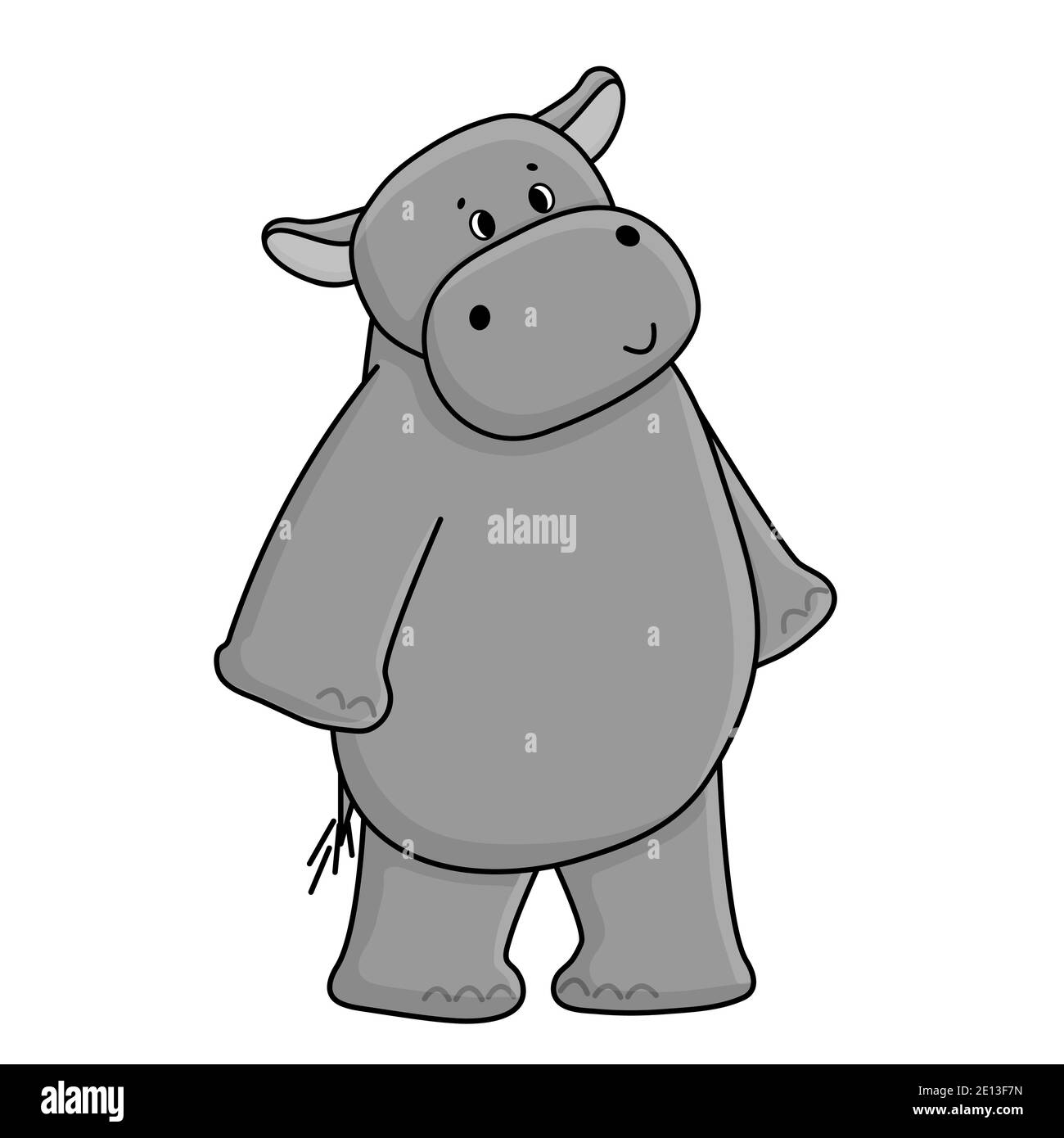 Cute cartoon gray hippo stands and looks to somewhere at the top Stock ...