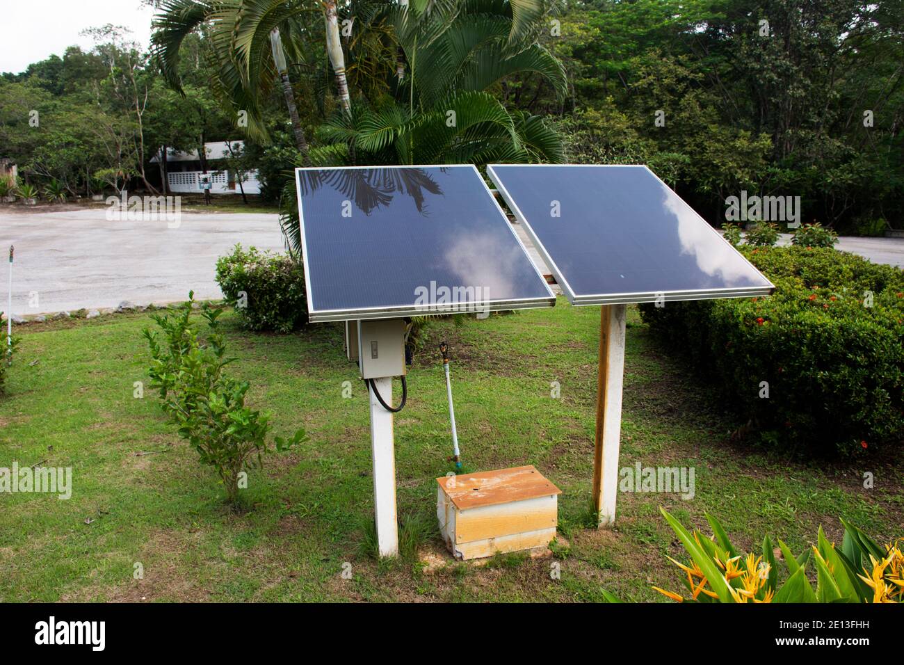 Solar cell panel for made electricity at garden outdoor at Stupa museum ...