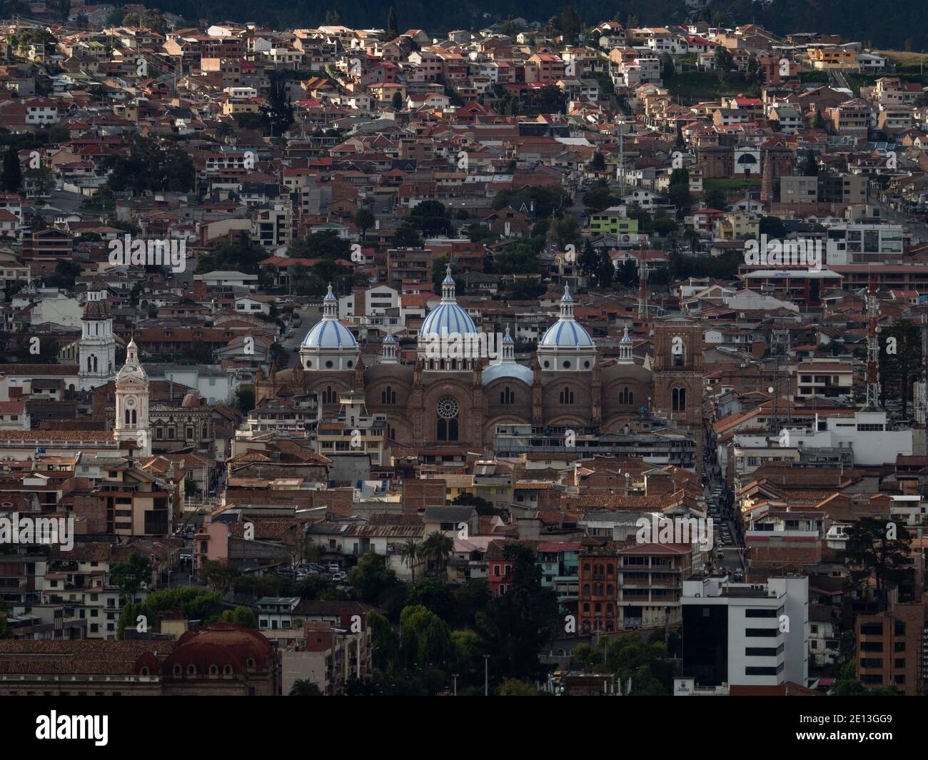 Panoramic view of downtown Cuenca with catholic New Cathedral in city ...