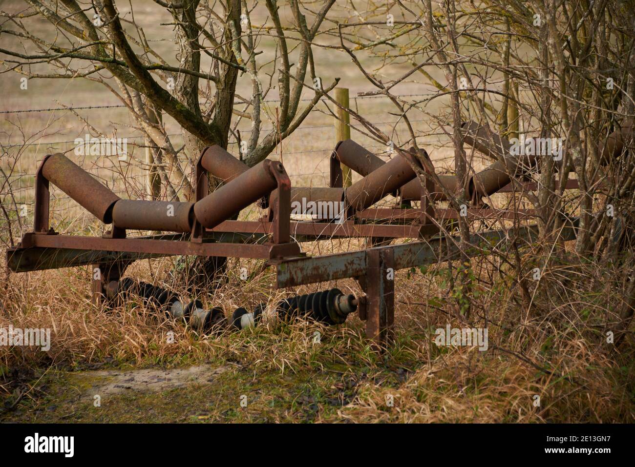 RSPB Reserve College Lake Hertfordshire, rusting electric pylons Stock ...