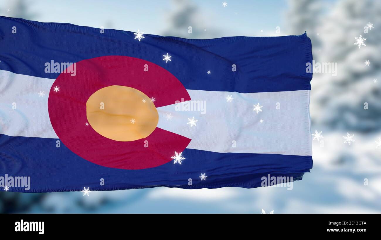 Colorado winter snowflakes flag background. United States of America ...