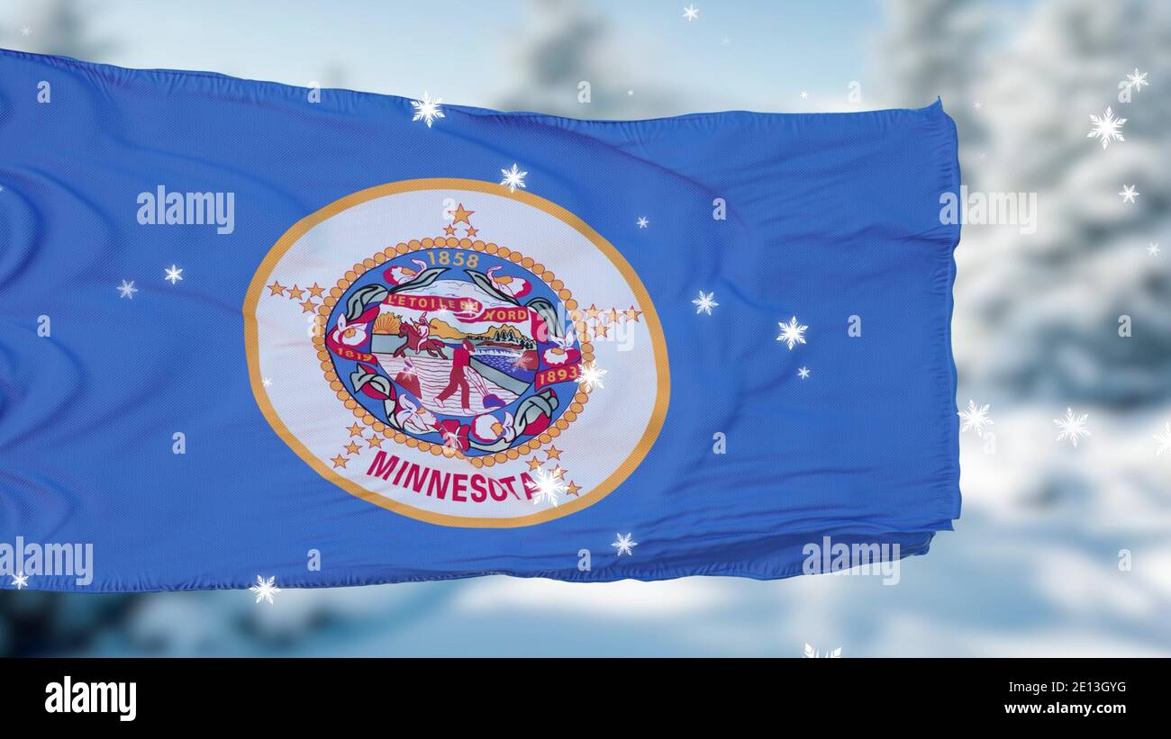 Minnesota winter snowflakes flag background. United States of America ...