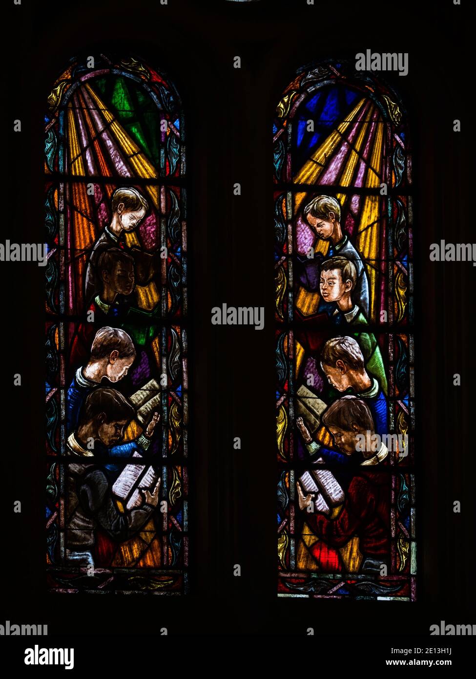 Colorful mosaic window art decoration interior inside of romanesque neo ...
