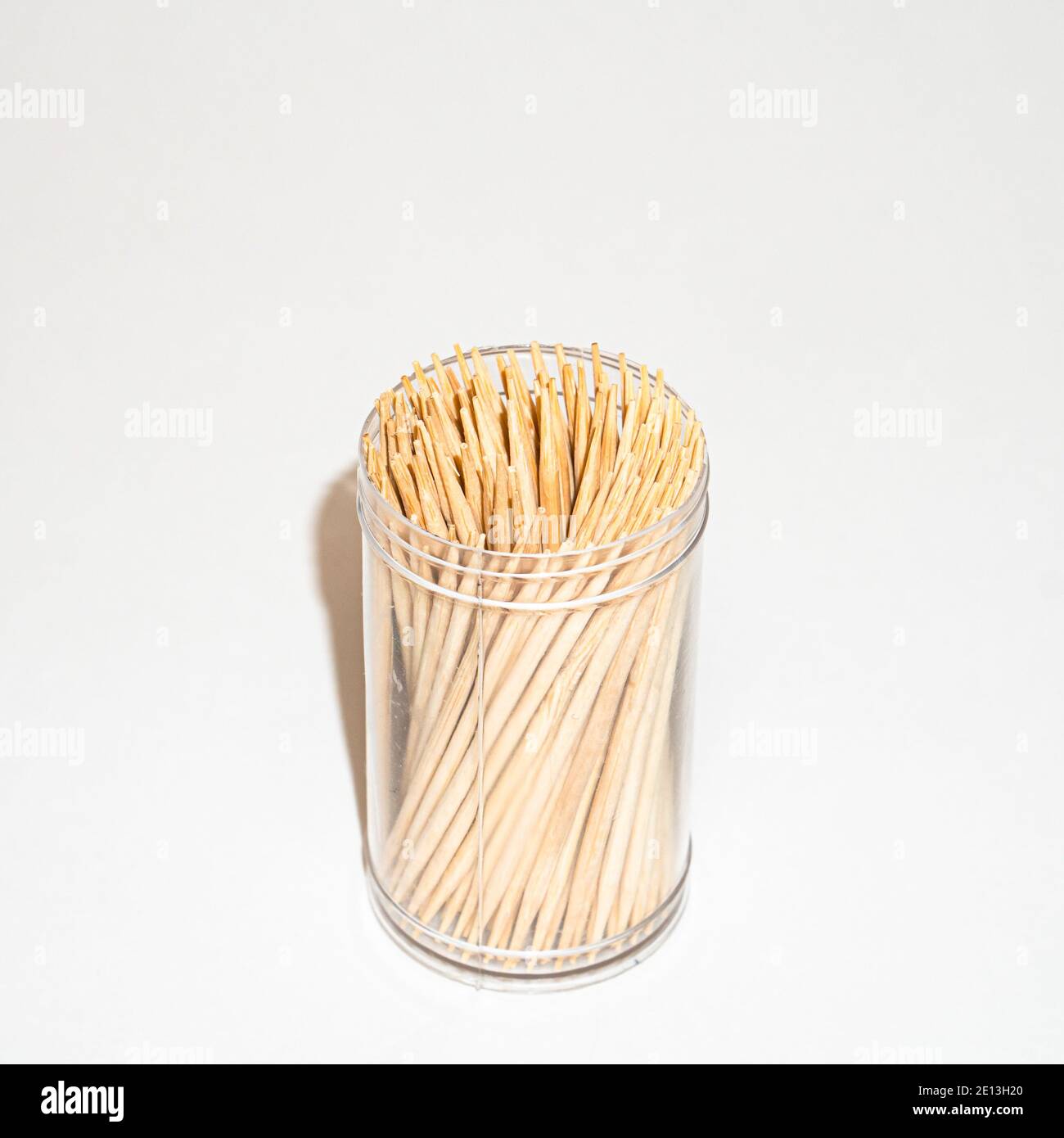 Wooden toothpicks in a plastic jar isolated on white background Stock ...
