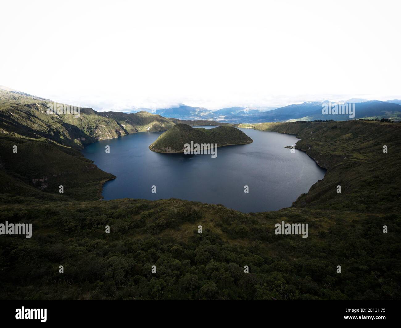Panoramic wide angle view of Cuicocha caldera crater lake rainbow ...