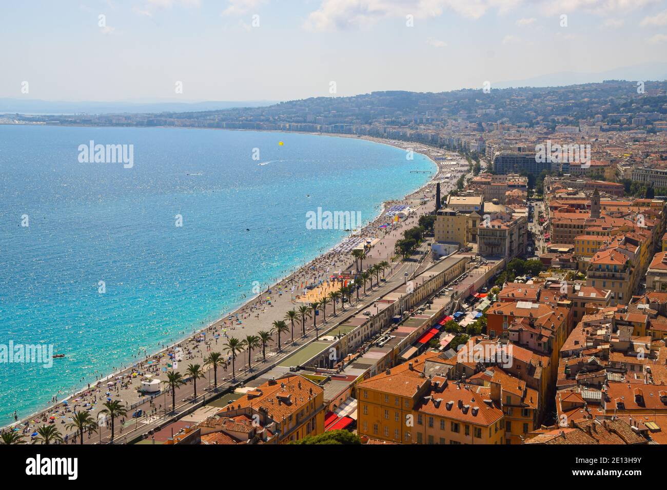 Nice, France, 2019 Aerial panoramic view of Baie des Anges, Promenade ...