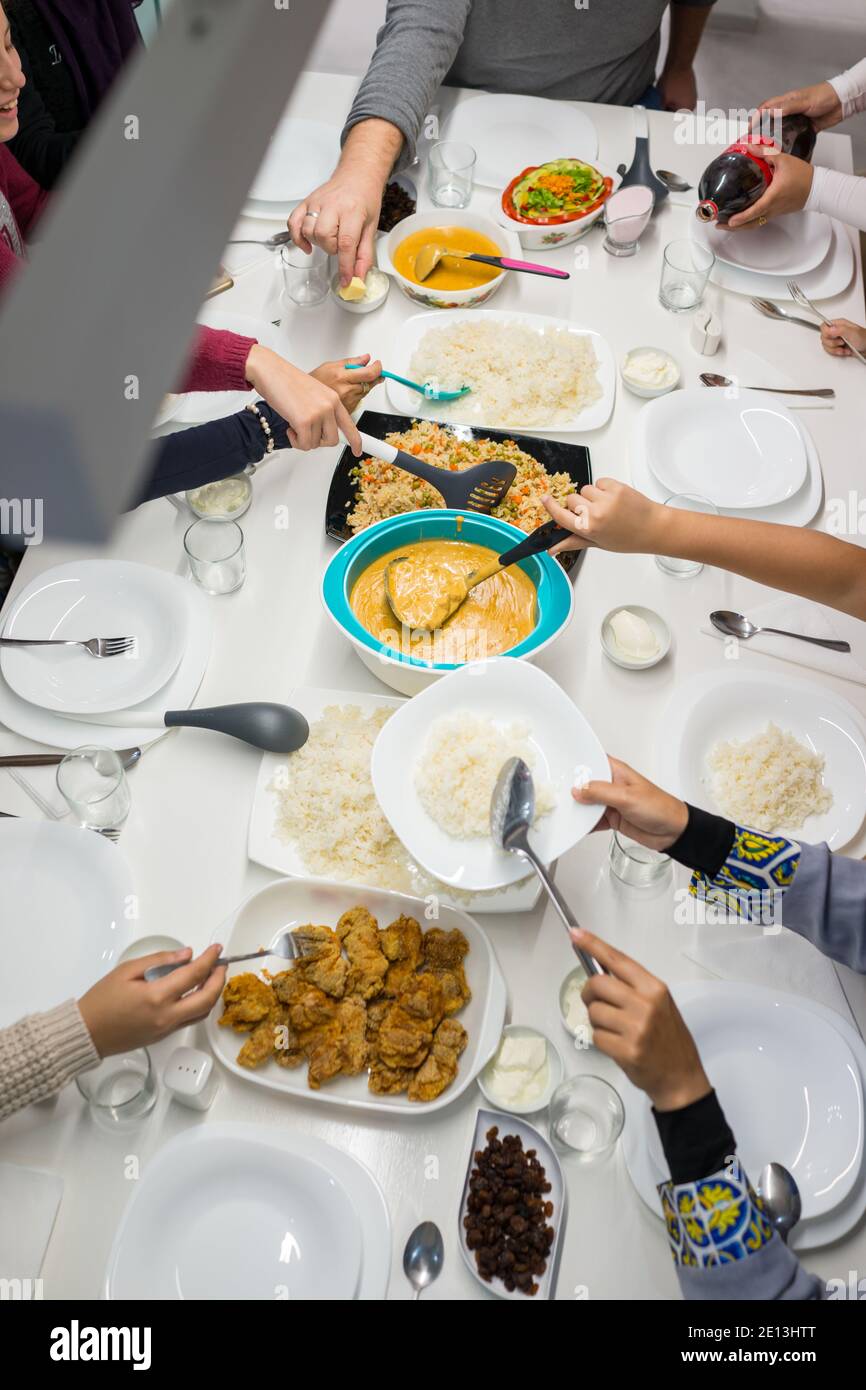 Top view of friends having lunch Stock Photo - Alamy