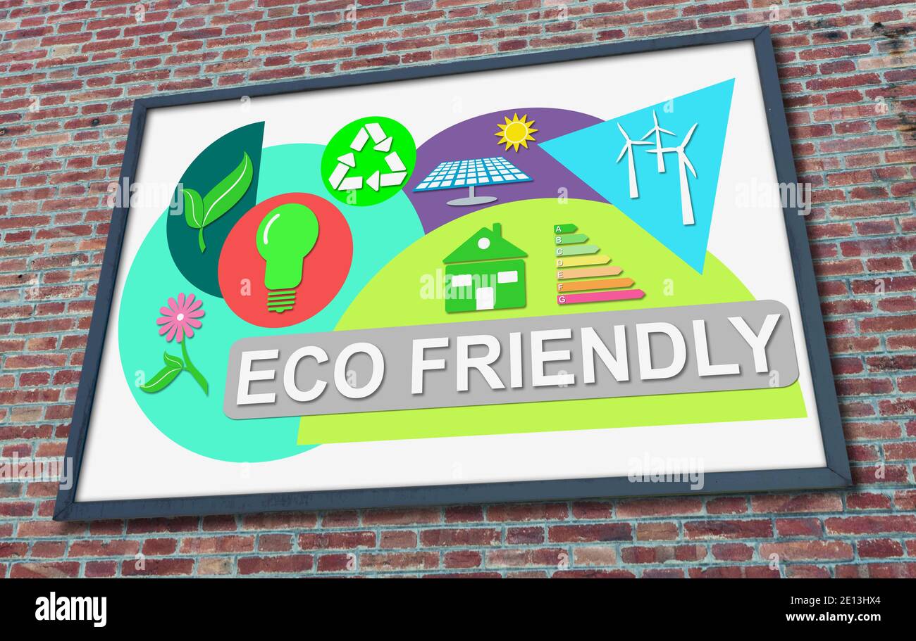 Eco friendly concept drawn on a billboard fixed on a brick wall Stock ...