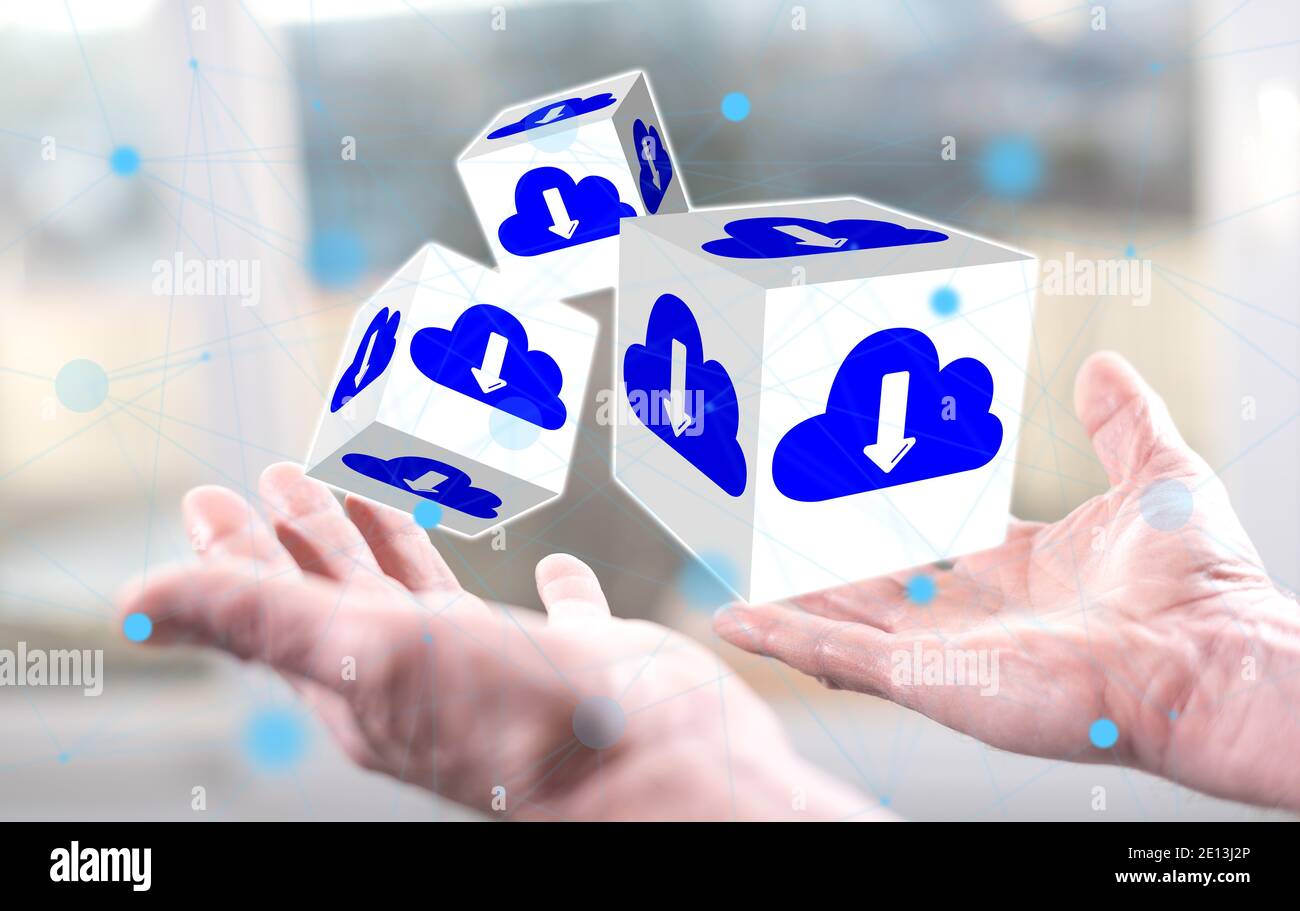 Data download concept above the hands of a man Stock Photo - Alamy