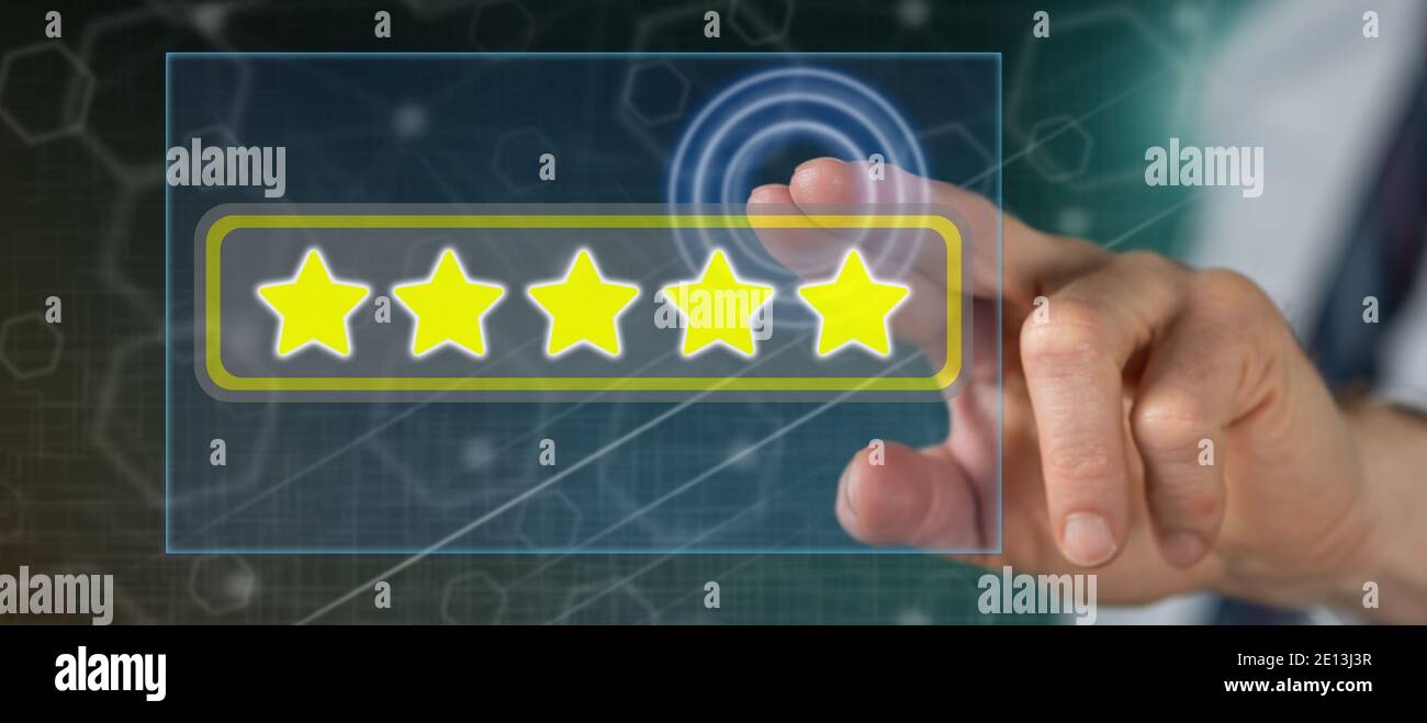 Man touching a quality concept on a touch screen with his finger Stock ...