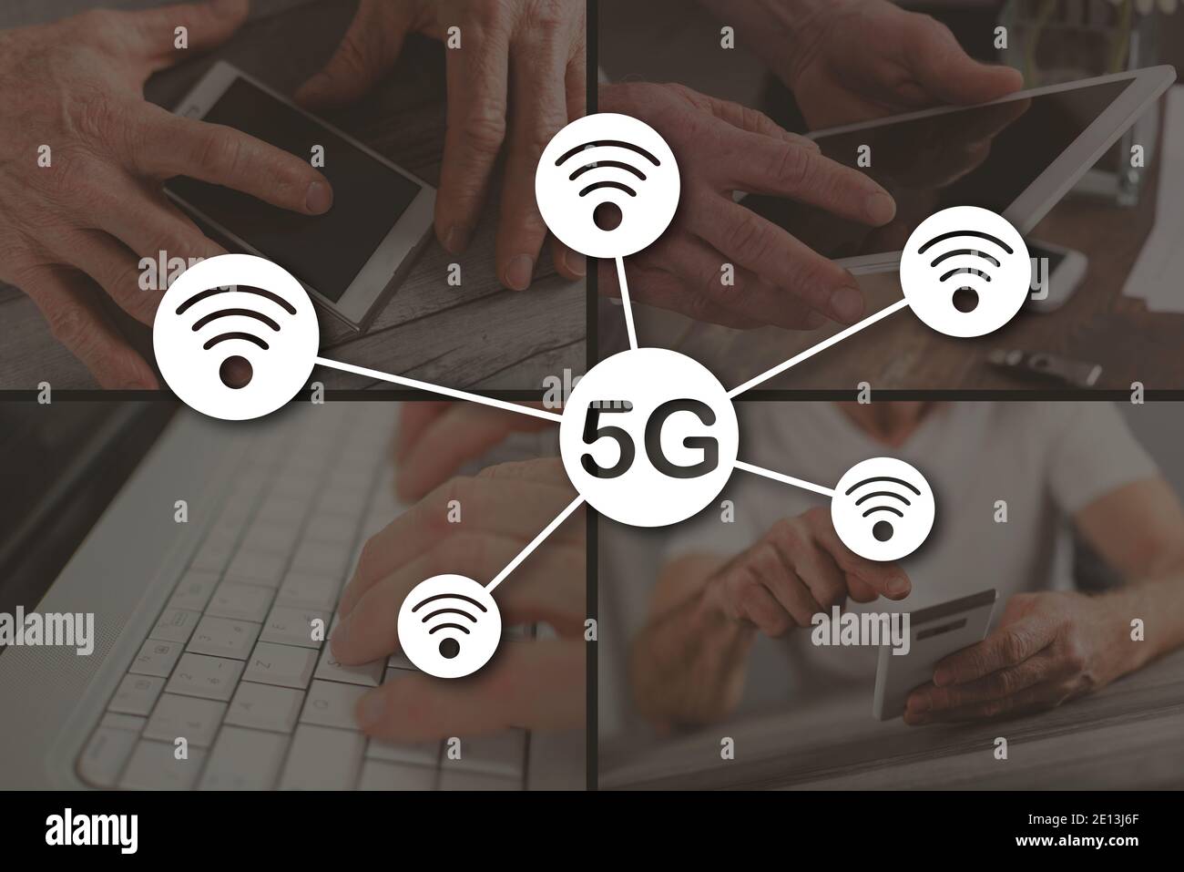 5g concept illustrated by pictures on background Stock Photo - Alamy