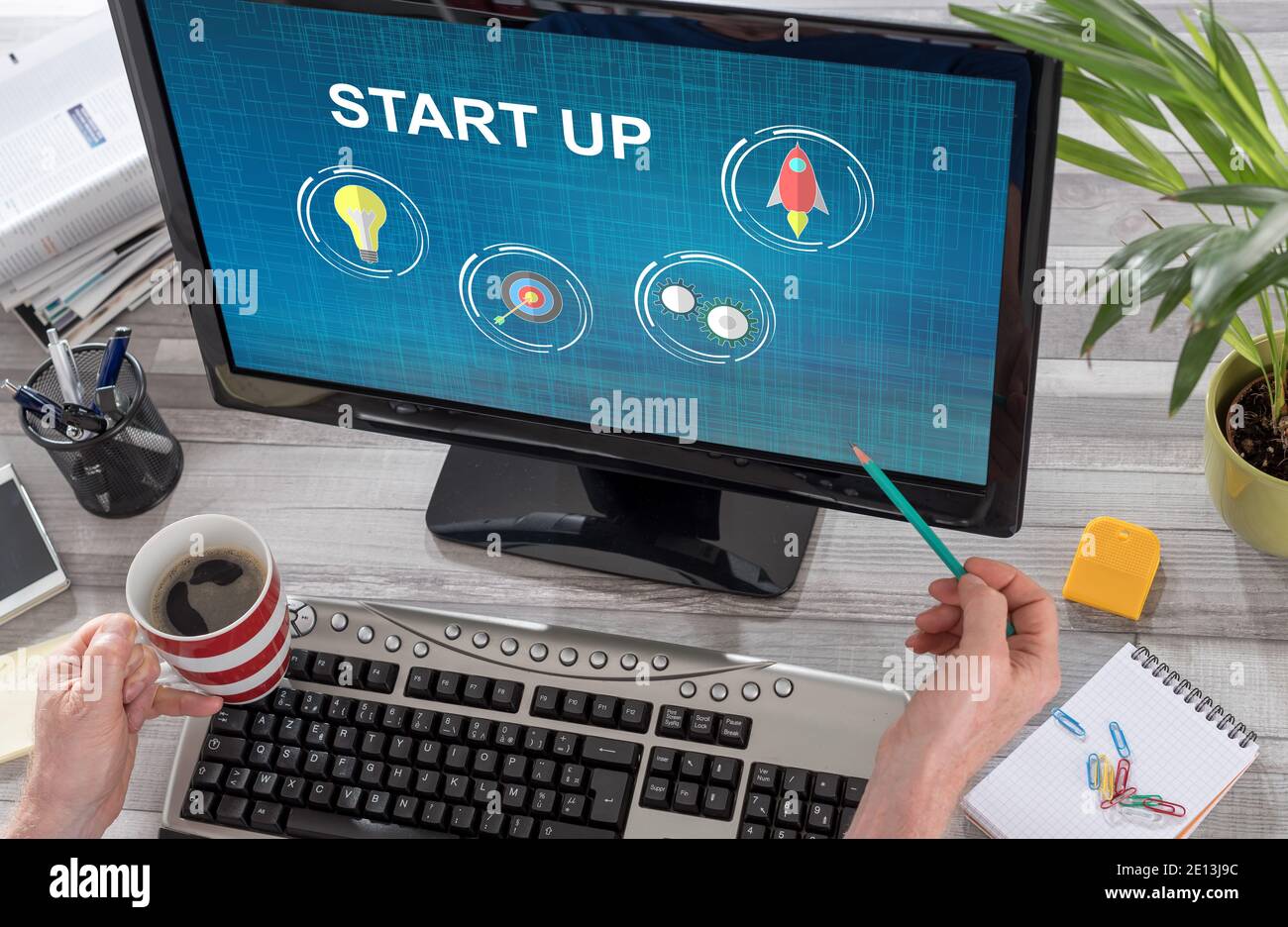 Start up concept on a computer screen Stock Photo - Alamy